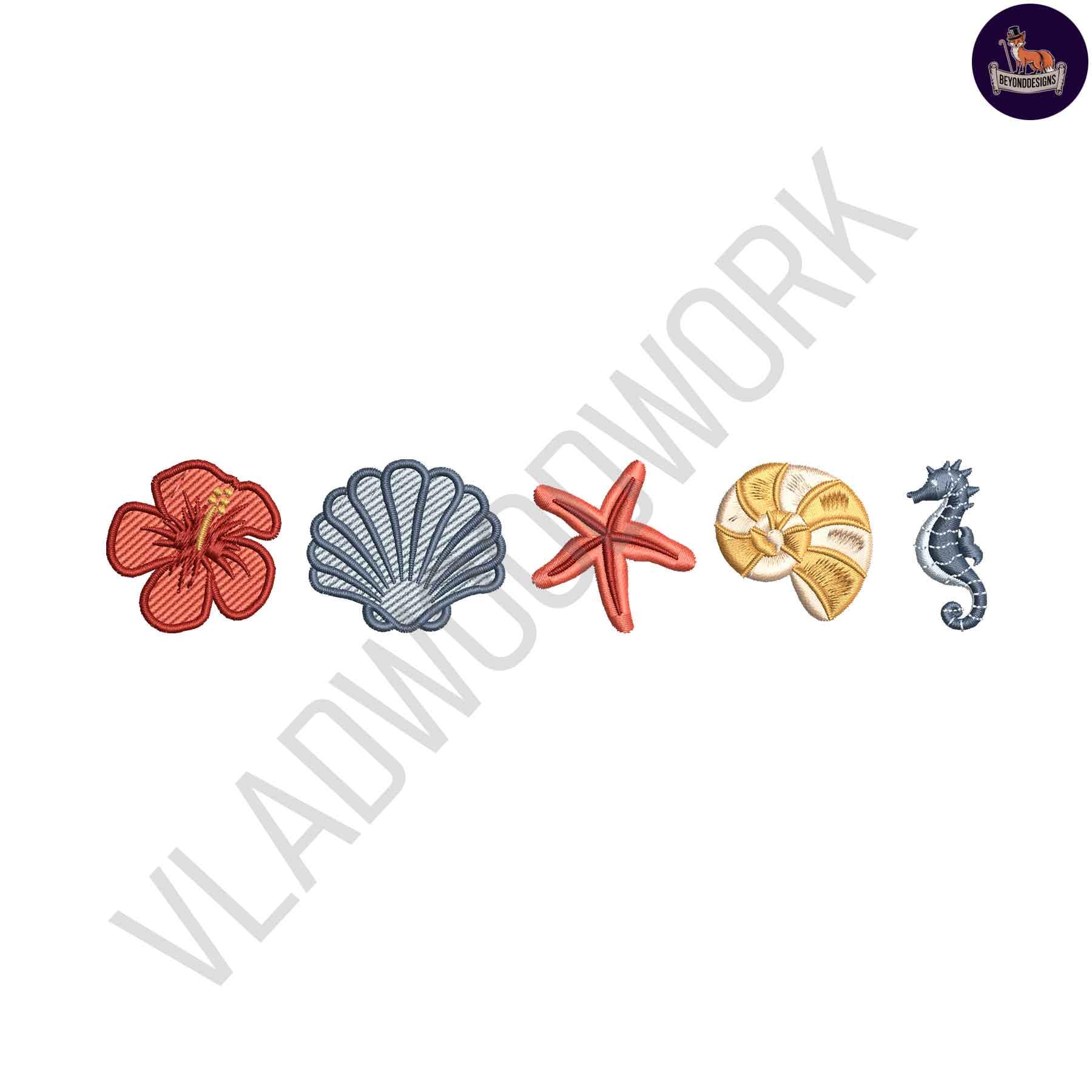 Seashell Embroidery Design, Coastal Ocean Lover Embroidery Design ...