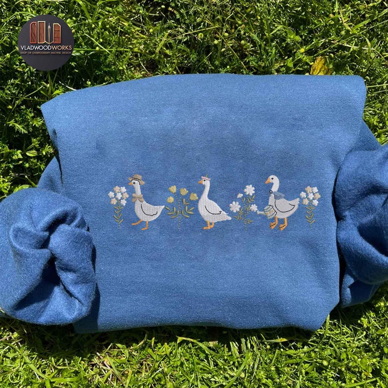 Cute Goose Embroidery Design, Floral Goose Embroidery Design, Animal ...