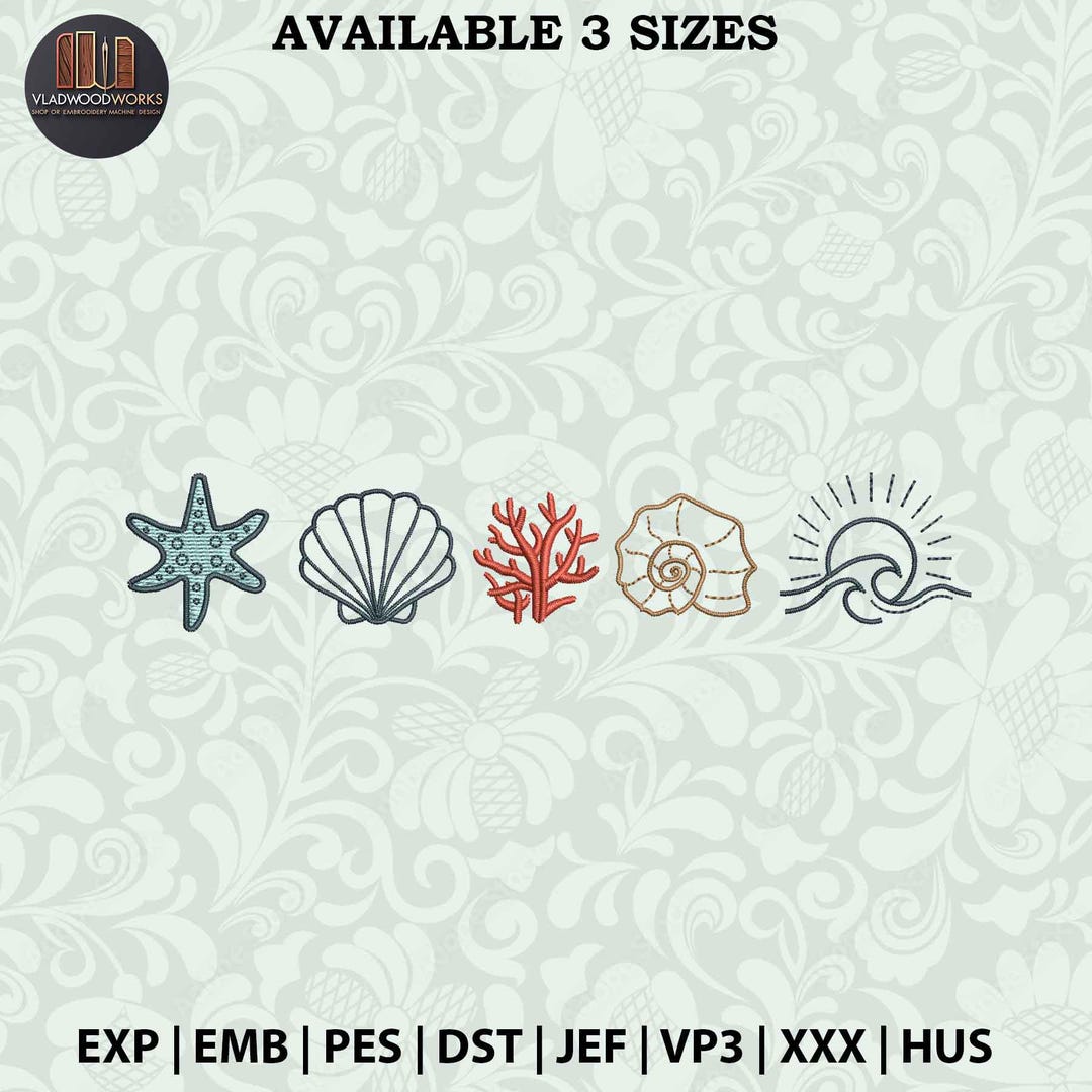 Sea Shells Embroidery Design, Coastal Ocean Lover Embroidery Design ...