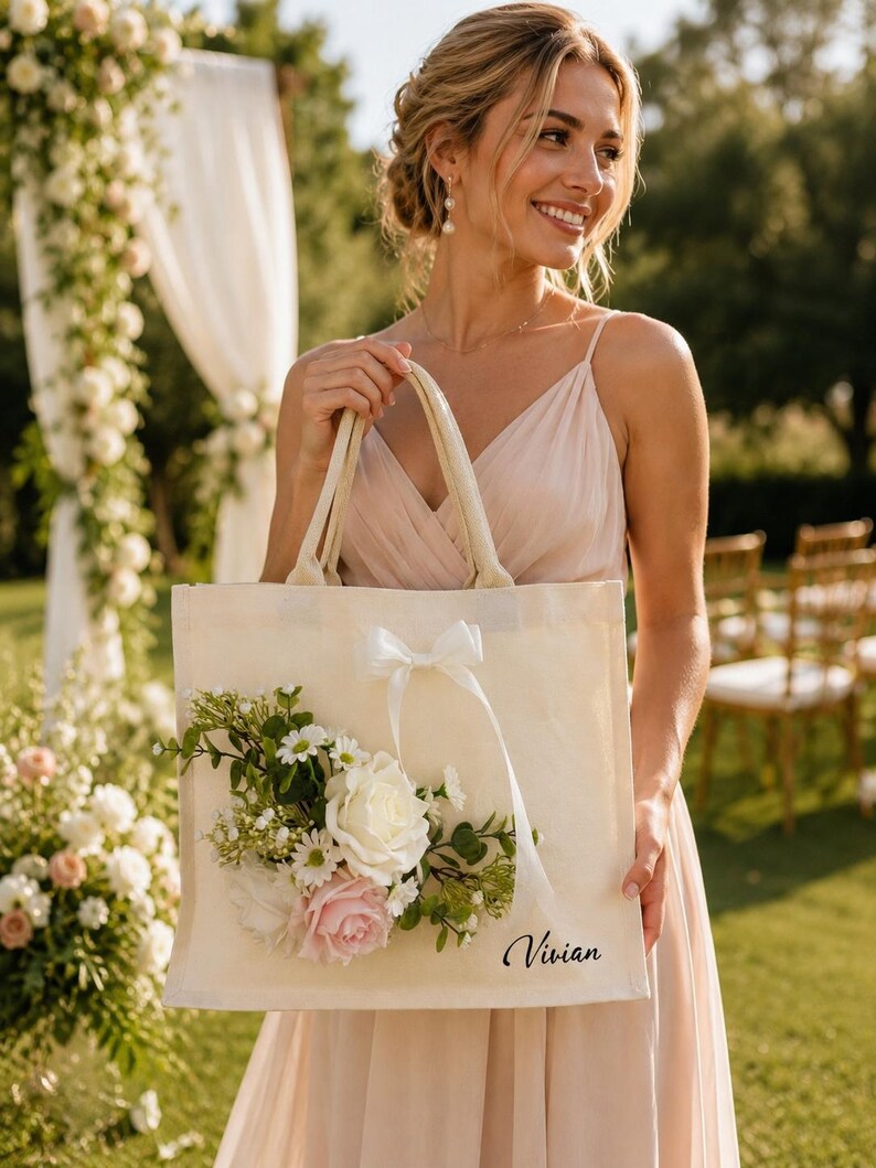Personalized Wedding Tote Bag, Bridal Shower, Bridesmaid Canvas Bag ...
