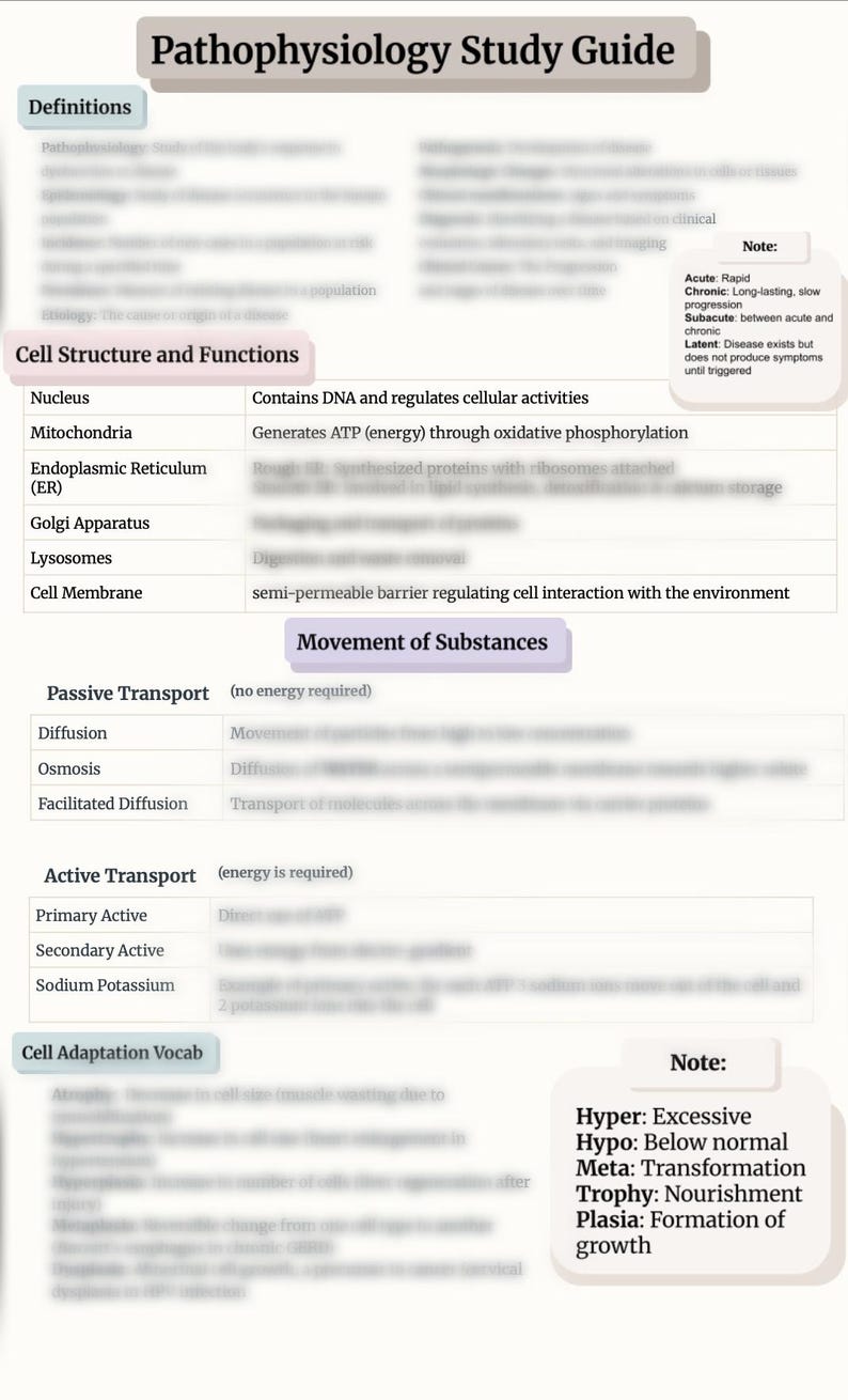 Pathophysiology Essentials: Pre-patho Study Guide - Etsy