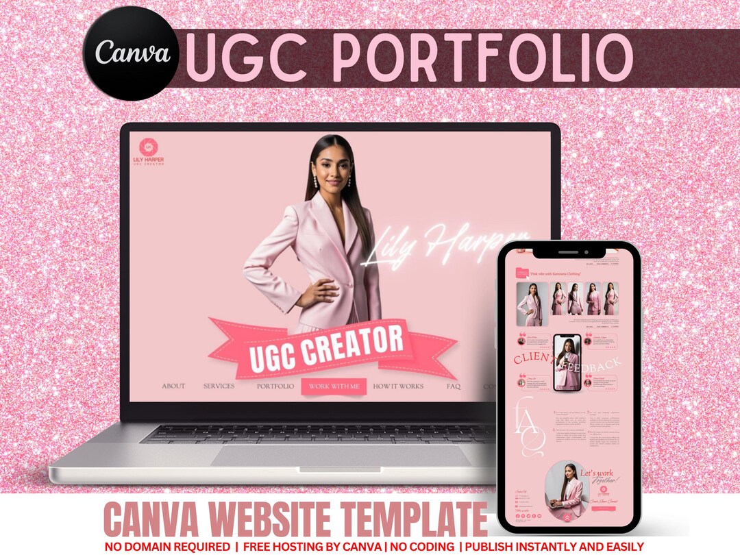 Pink UGC Website Template Complete Coquette Minimalist UGC Portfolio ...