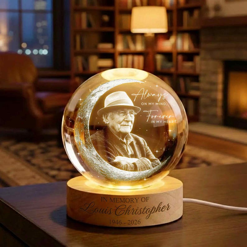 Memorial Photo Crystal Ball Lamp, in Loving Memory Night Light, Picture ...