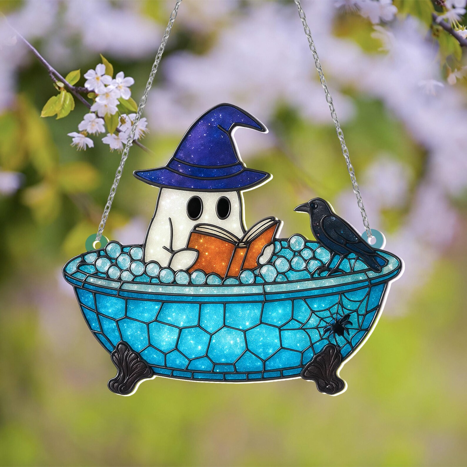 Cute Ghost Reading Book Bathroom Suncatcher, Ghost in Bathtub Acrylic ...