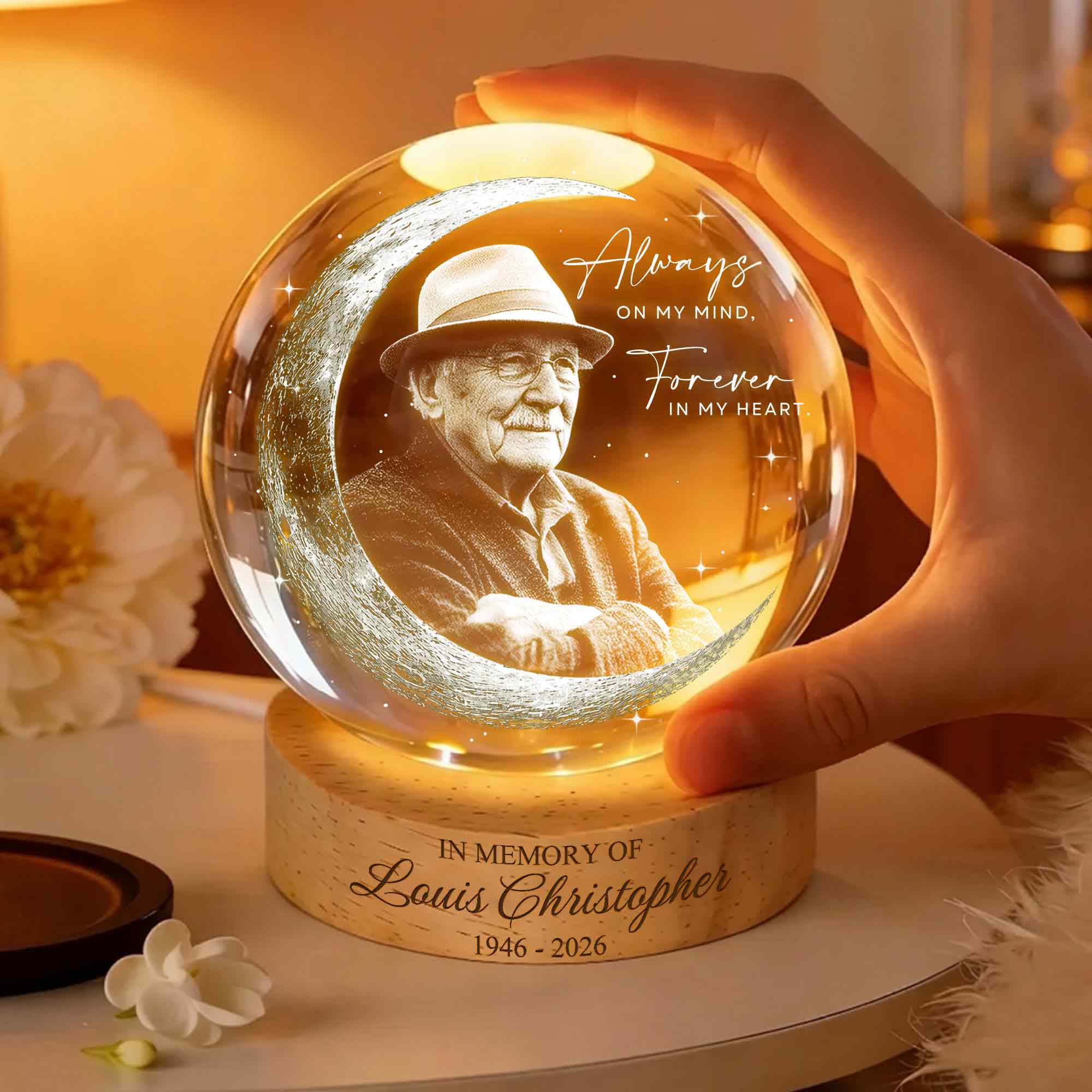 Memorial Photo Crystal Ball Lamp, in Loving Memory Night Light, Picture ...