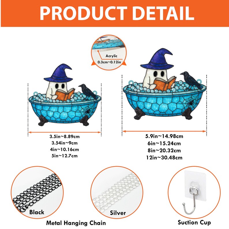 Cute Ghost Reading Book Bathroom Suncatcher, Ghost in Bathtub Acrylic ...
