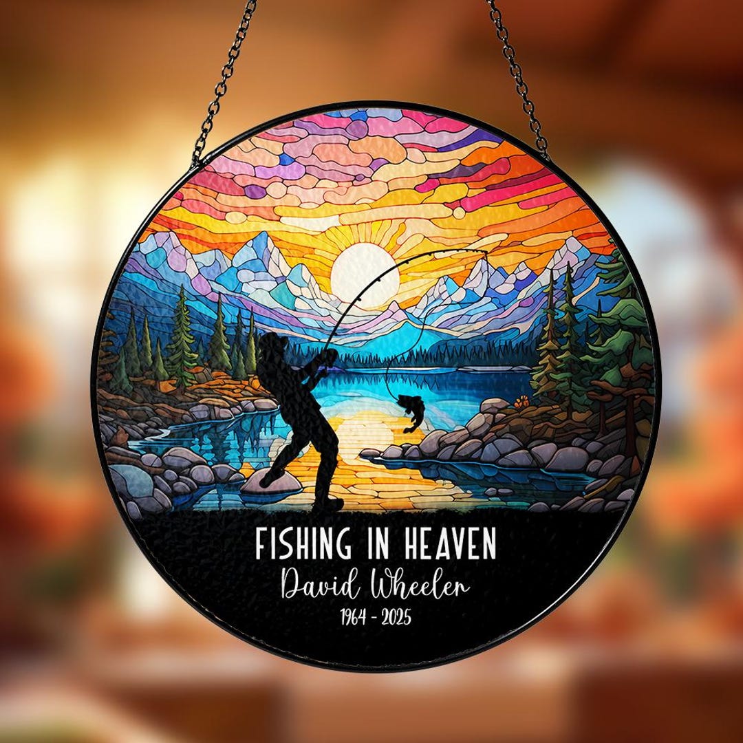Personalized Fishing Memorial Suncatcher, Dad Fishing in Heaven ...
