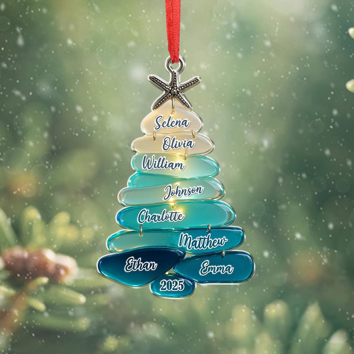 Personalized Sea Glass Family Tree 2D Flat Ornament, Custom Family Name ...