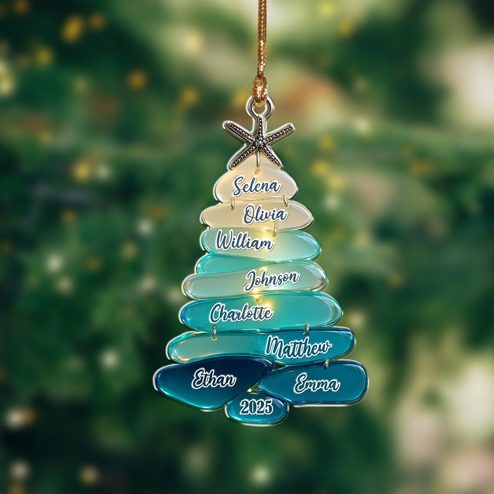Personalized Sea Glass Family Tree 2D Flat Ornament, Custom Family Name ...