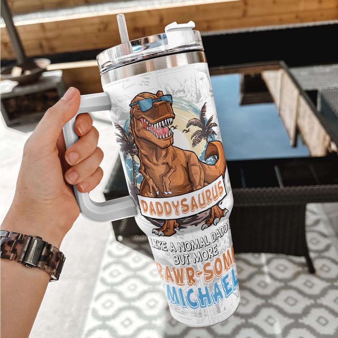 Daddysaurus Best Dad Ever Tumbler, Gifts for Dad From Son Daughter ...