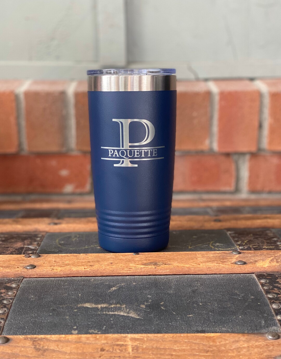 20 Ounce Tumbler - Strikethrough Monogram Initial - Groomsman - Father ...