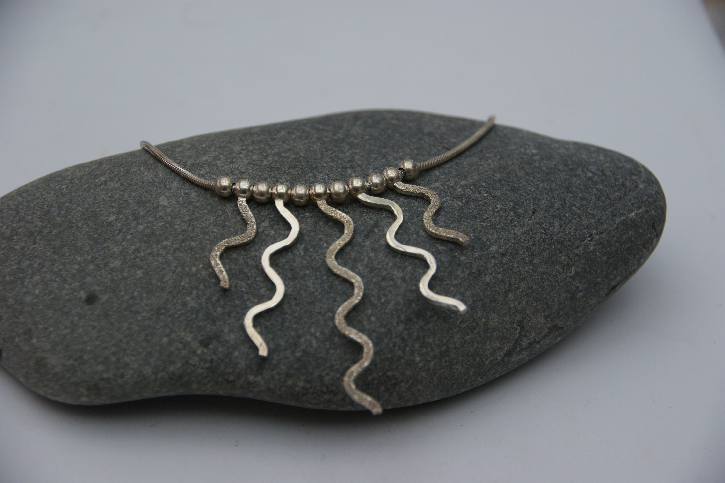 Unusual - Wavy Lines Design - Mid-century - Silver Necklace - Etsy