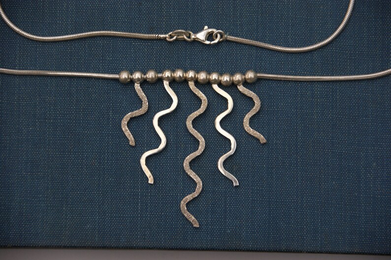 Unusual - Wavy Lines Design - Mid-century - Silver Necklace - Etsy