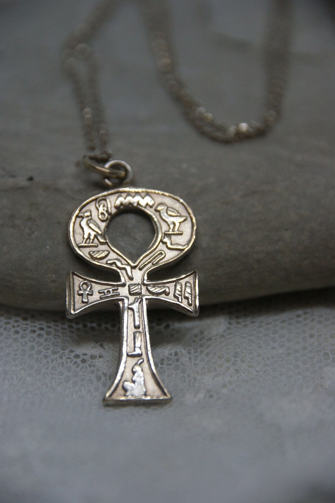 Vintage Egyptian Ankh Silver Cross Key of Life Pendant and Chain - Etsy