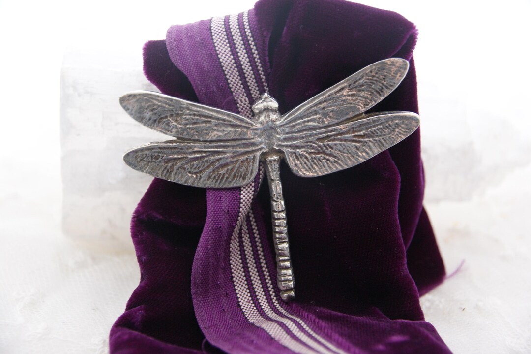 Vintage - Large Dragonfly - Scarf Ring - Ladycrow - Pewter - Original ...