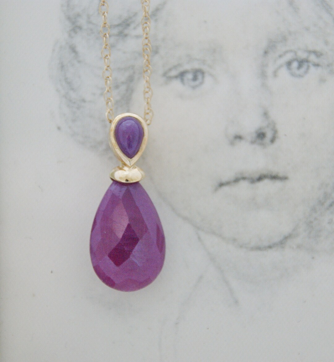 Stunning Rare 9ct Gold & Ruby Tear Drop Pendant and Chain Necklace - Etsy