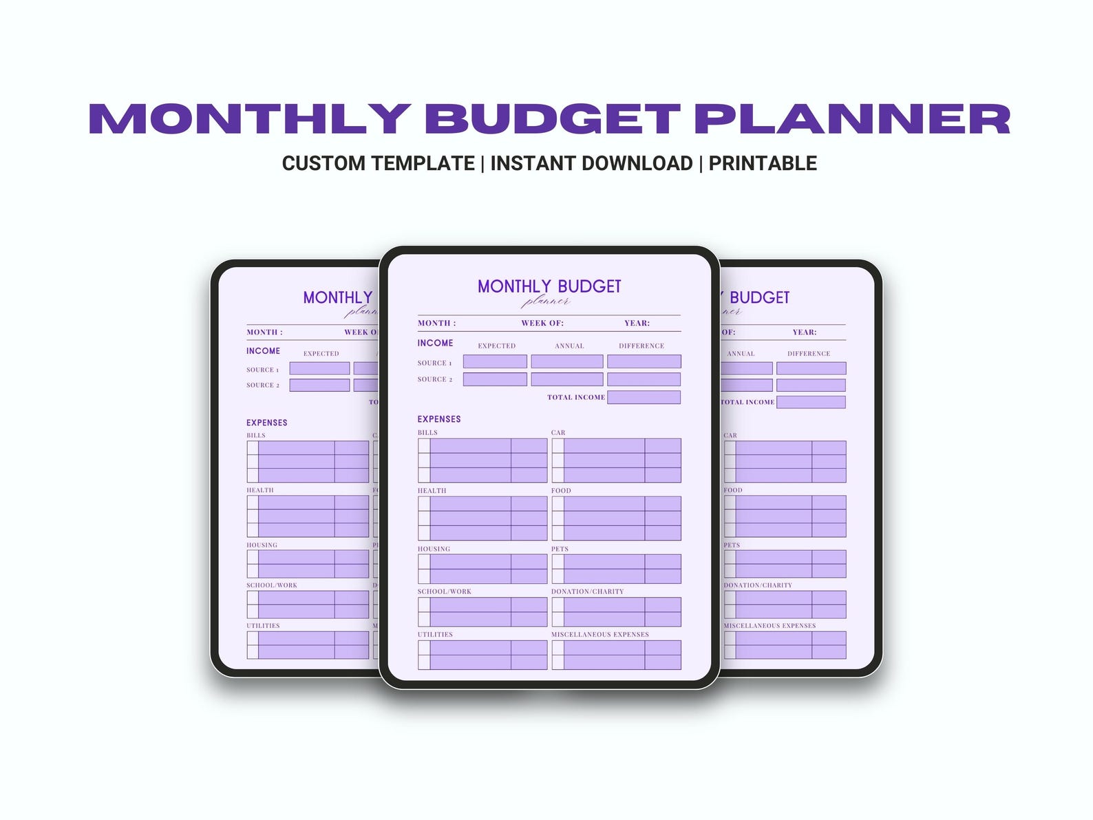 Monthly Budget Planner Printable PDF | Budget Sheet and Expense ...