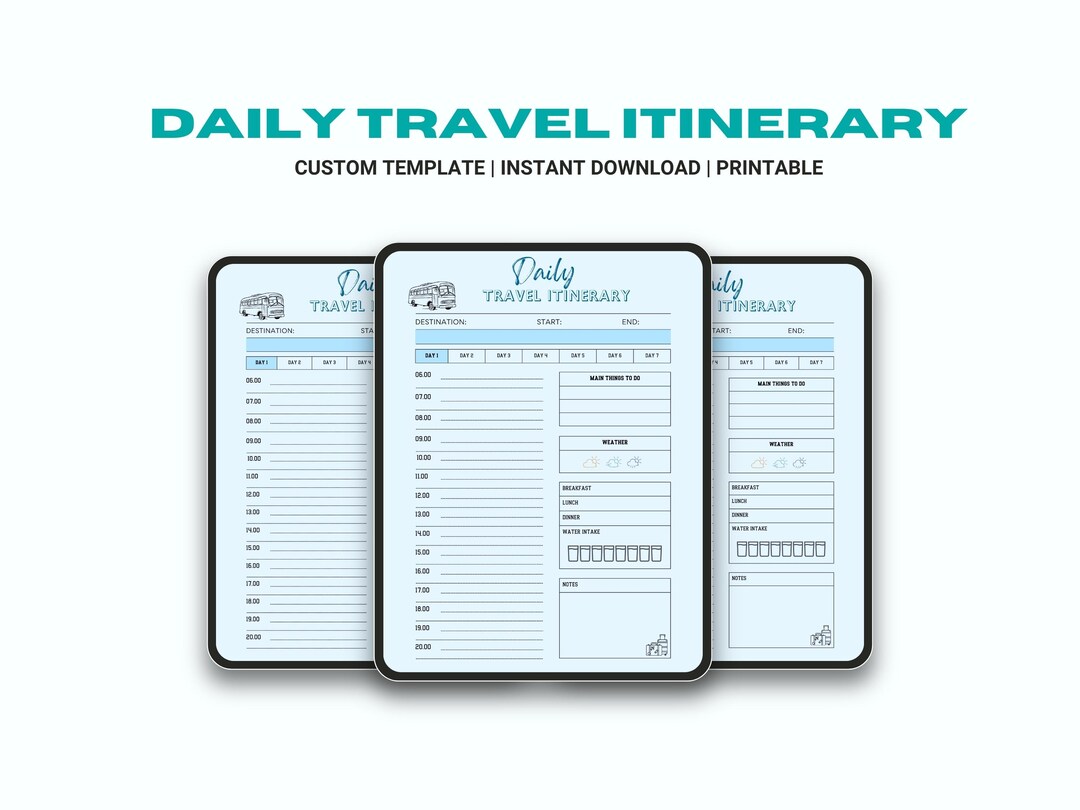 Daily Travel Itinerary PDF | Printable 7-day Itinerary, Trip Schedule ...