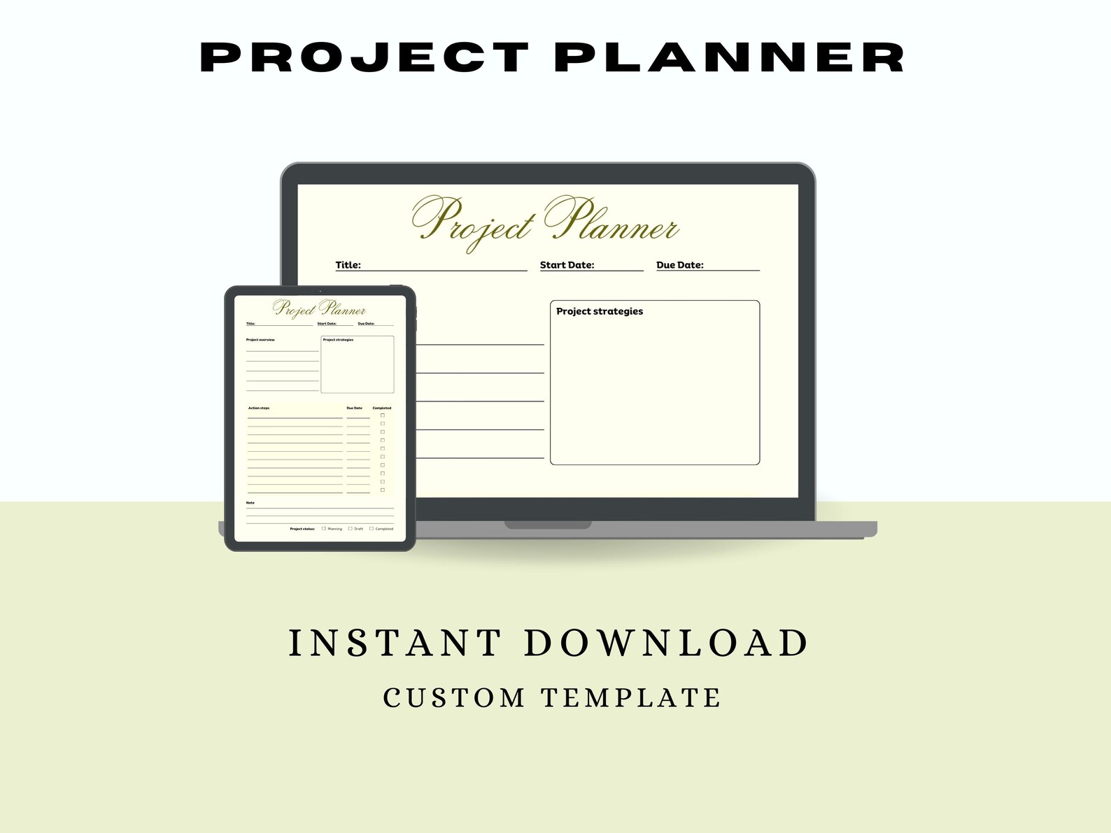 Project Planner PDF | Digital Planner, Printable Single-page Organizer ...