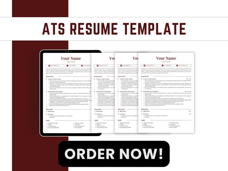 Editable Red Resume Template for Canva ATS Friendly Modern CV Design ...