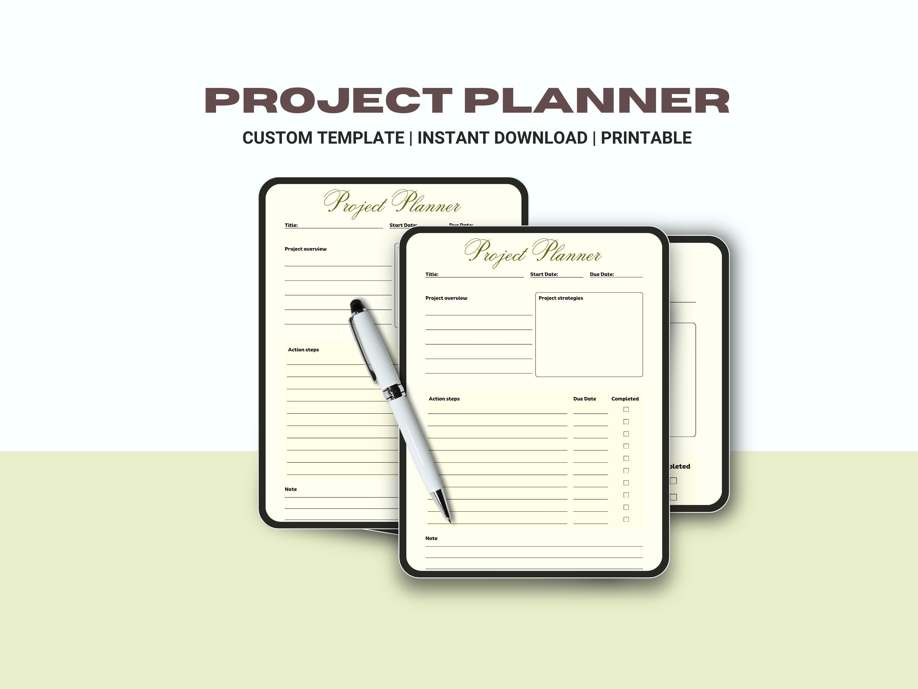 Project Planner PDF | Digital Planner, Printable Single-page Organizer ...
