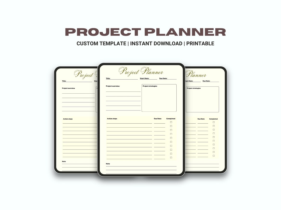 Project Planner PDF | Digital Planner, Printable Single-page Organizer ...