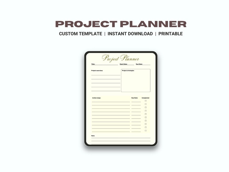 Project Planner PDF | Digital Planner, Printable Single-page Organizer ...
