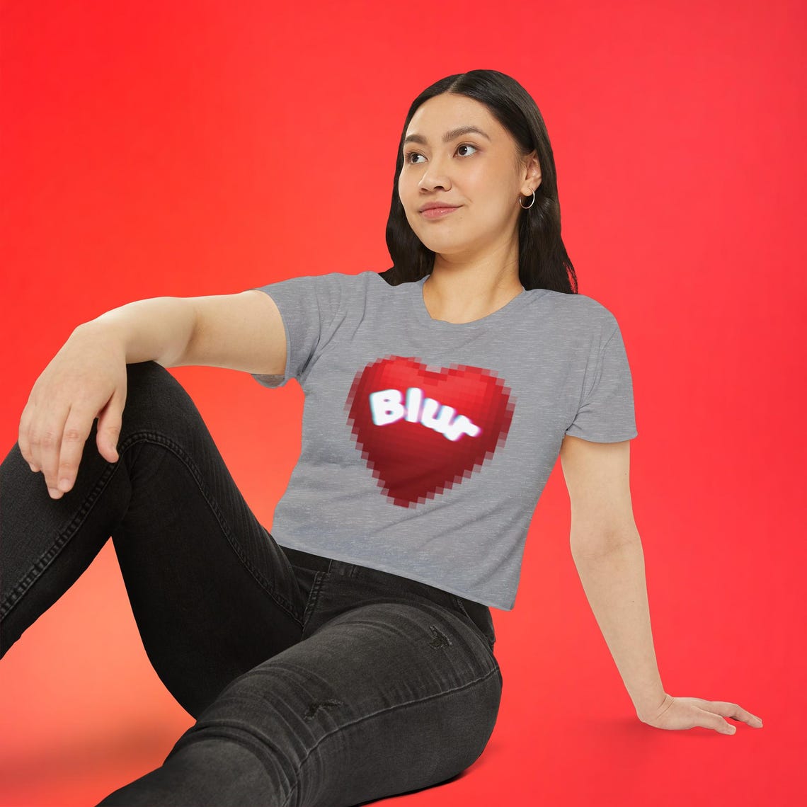 Pixelated Red Heart Blur Crop Top | Festival Love Graphic Tee - Etsy