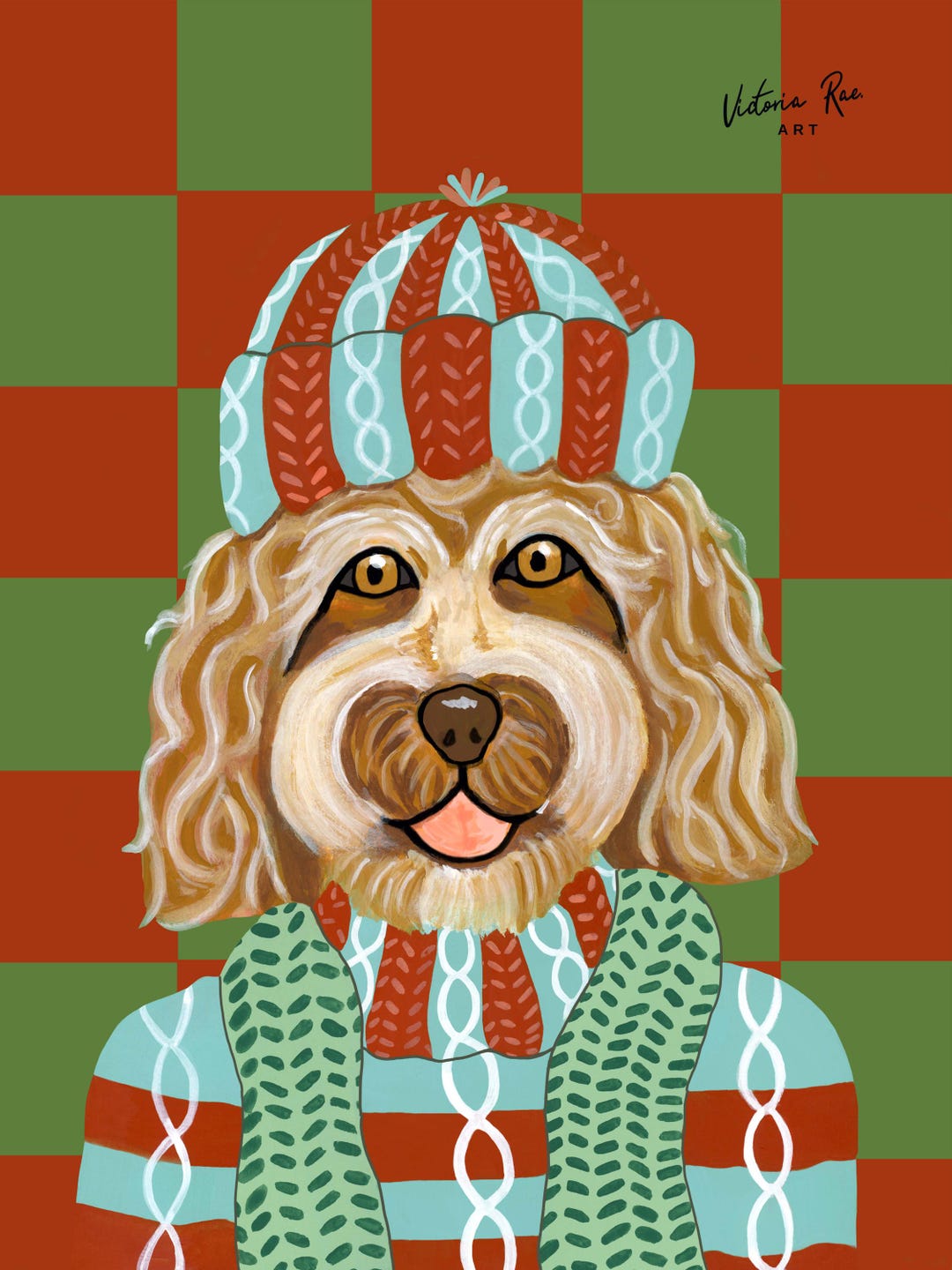 Cavapoo Dog Art Print: Bentley in Winter Hat - Etsy