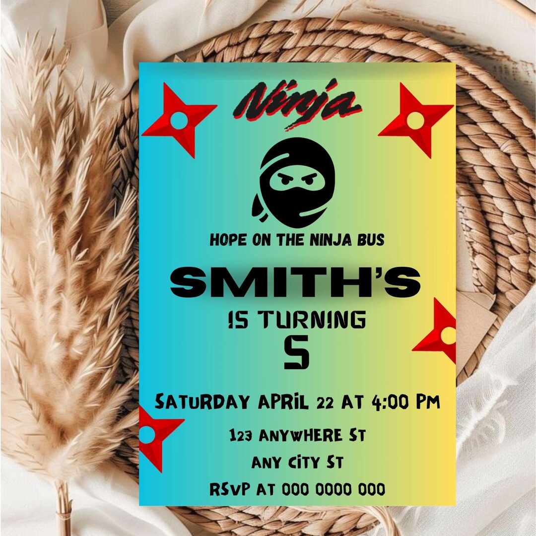 Editable Ninja Birthday Invitation Template / Ninja Birthday Invitation ...