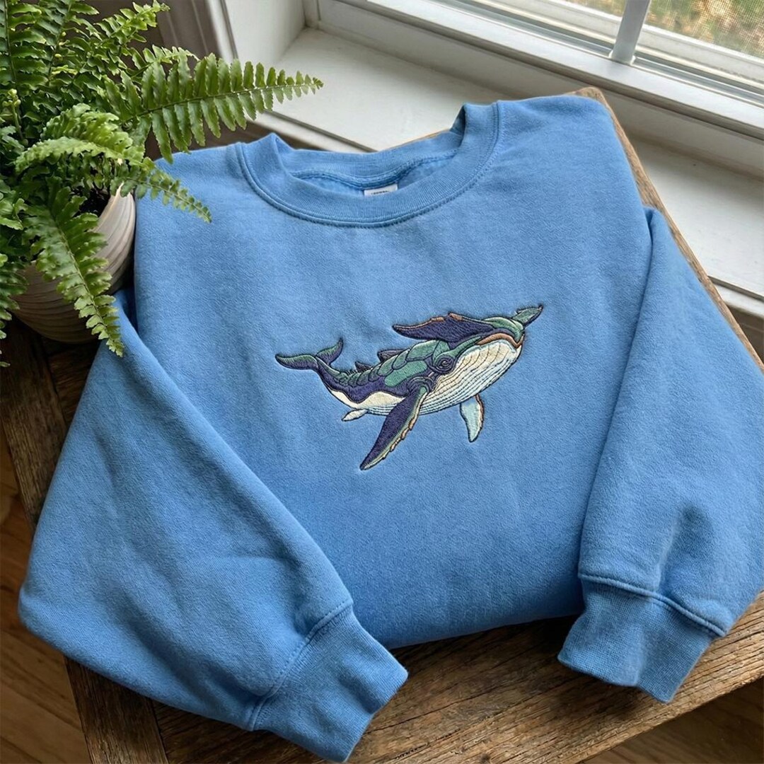 Embroidered Whale Newest Movie Sweatshirt, Ocean Marine Life Whale Art ...