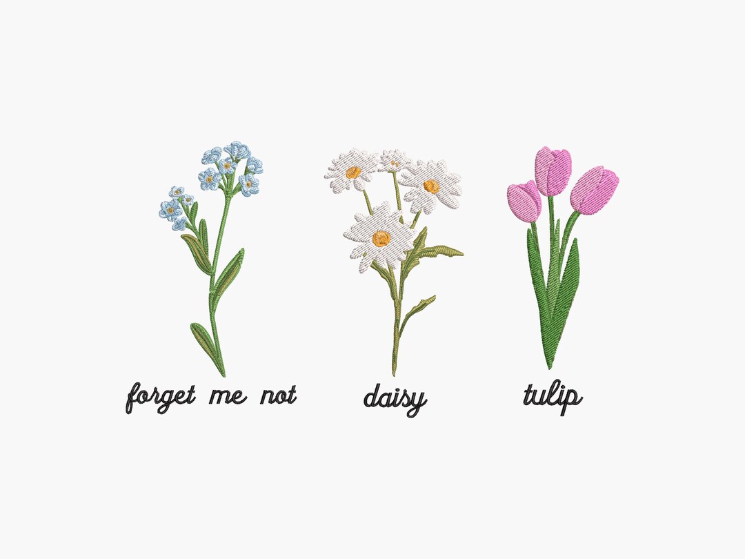 Floral Embroidery Design: Forget Me Not, Daisy, Tulip (digital Download ...