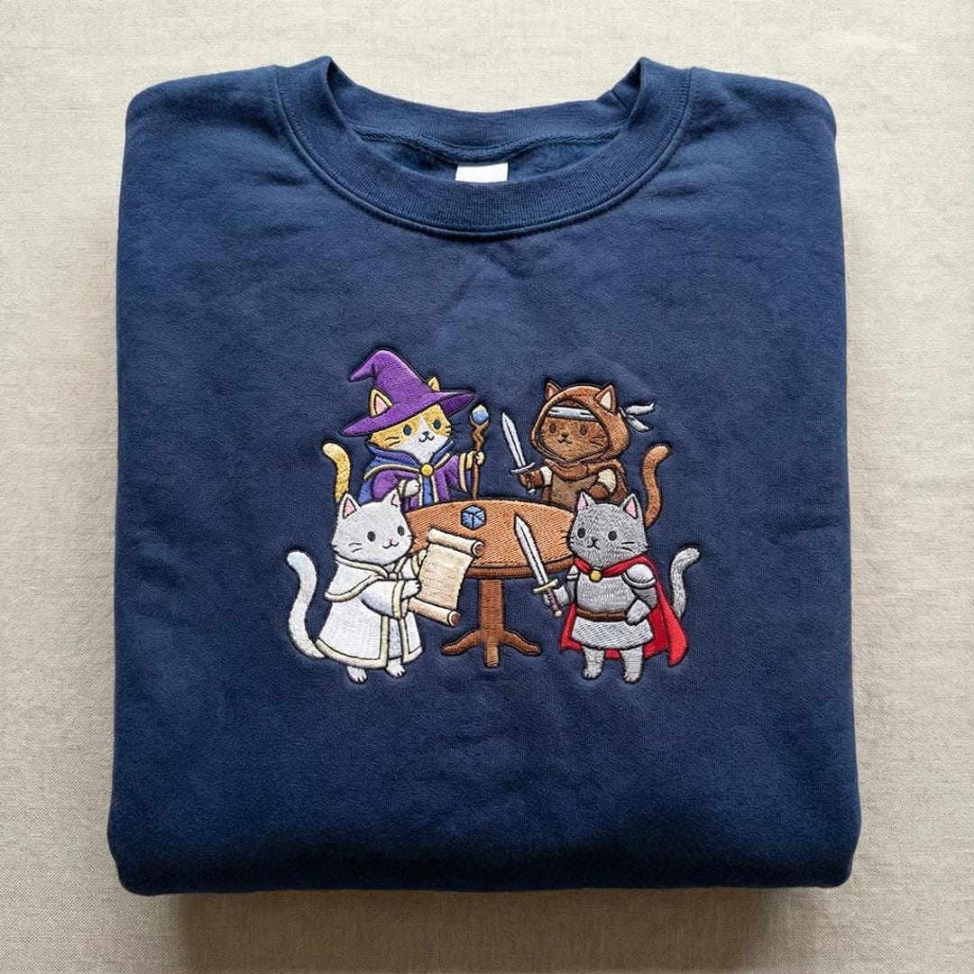 DND Cats Embroidery Sweatshirt, Fantasy Cat Party, Wizard Cat Knight ...