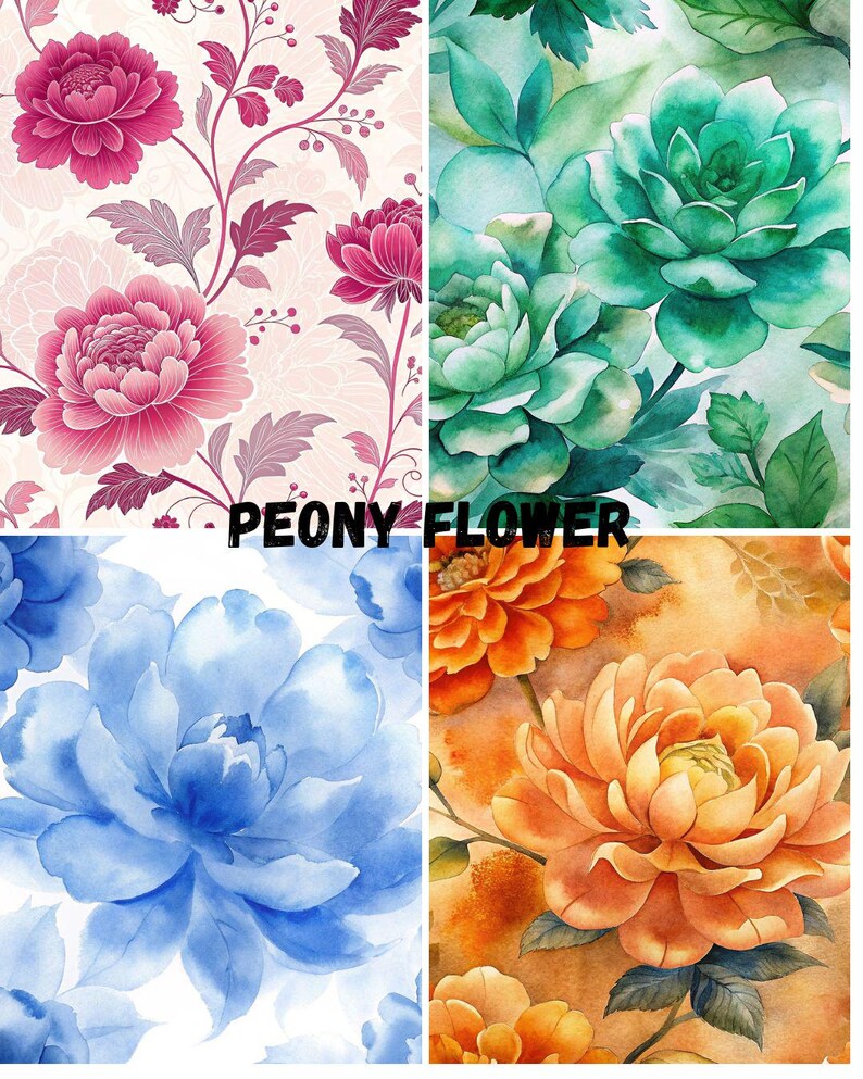 Peony Flower Patten Digital Print for Crafting and Design Projects - Etsy