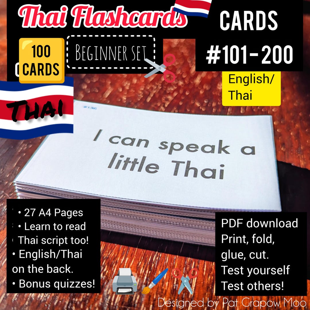 Set 3 Thai Flashcards #101-200. 100 Cards, Plus Quiz, 27 A4 Pages - Etsy