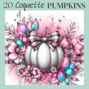 Coquette Autumn Pumpkin Clipart: Floral Plaid Bow PNG Bundle (digital ...