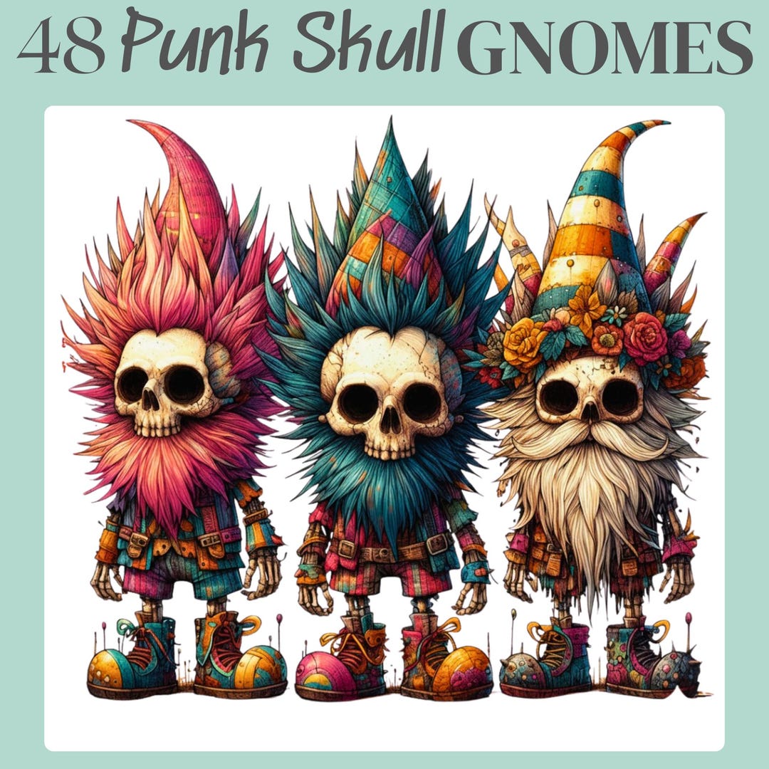 Punk Skull Gnome Clipart, Gothic Halloween Graphics (digital Download ...
