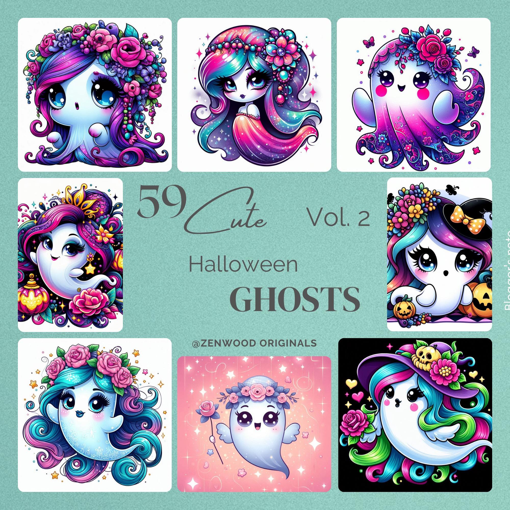 59 Ghost Clipart, Cute Colorful Ghosts PNG\JPG, Kawaii Halloween ...