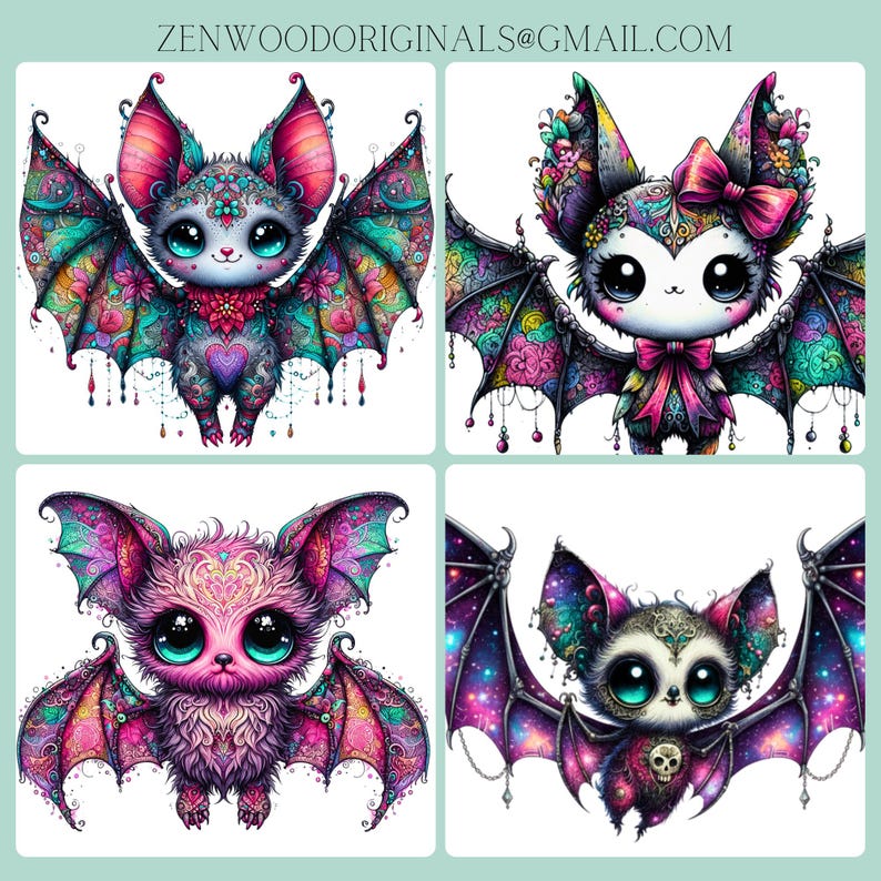 Whimsical Bat Clipart Bundle: Gothic Halloween PNG Graphics (digital ...
