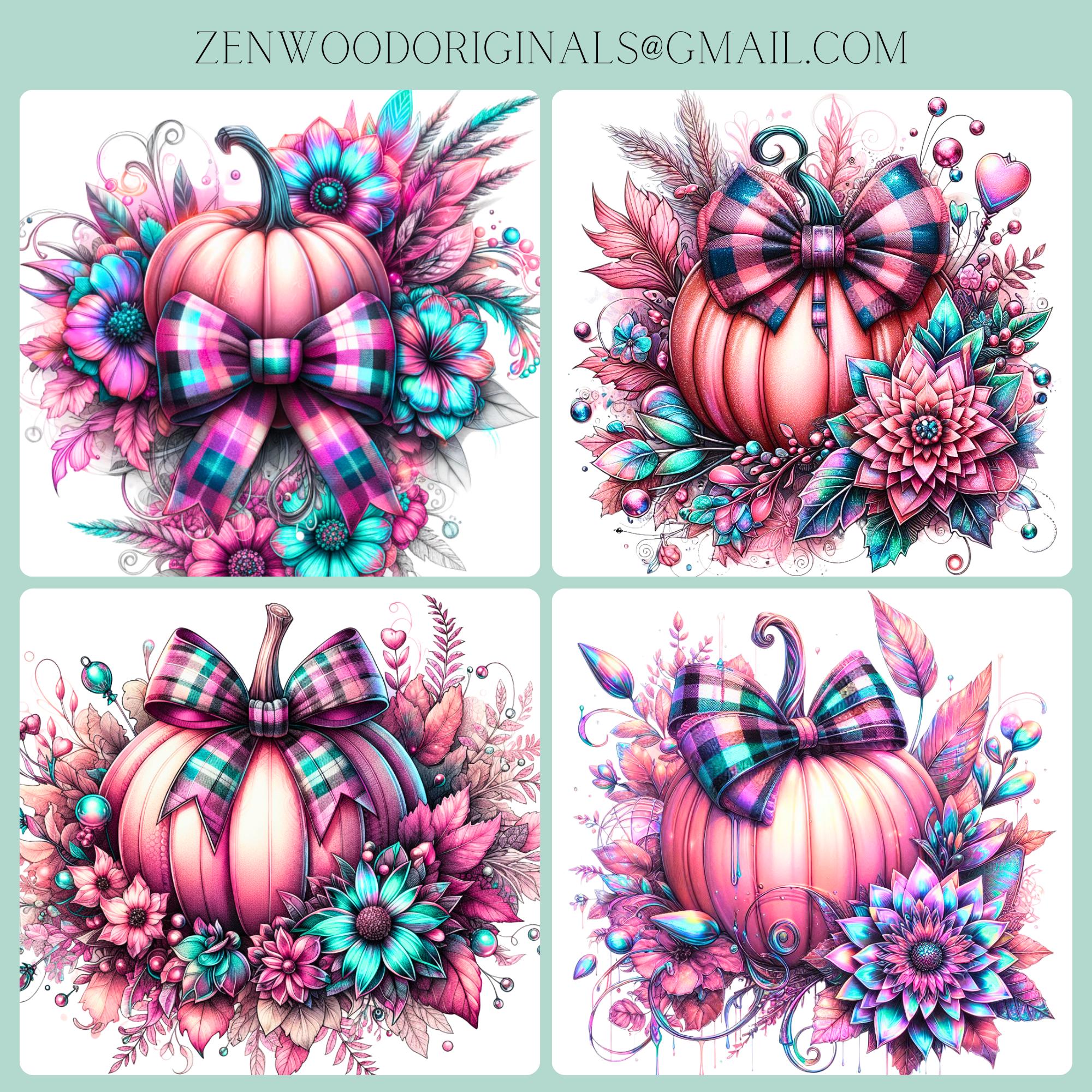 Coquette Autumn Pumpkin Clipart: Floral Plaid Bow PNG Bundle (digital ...
