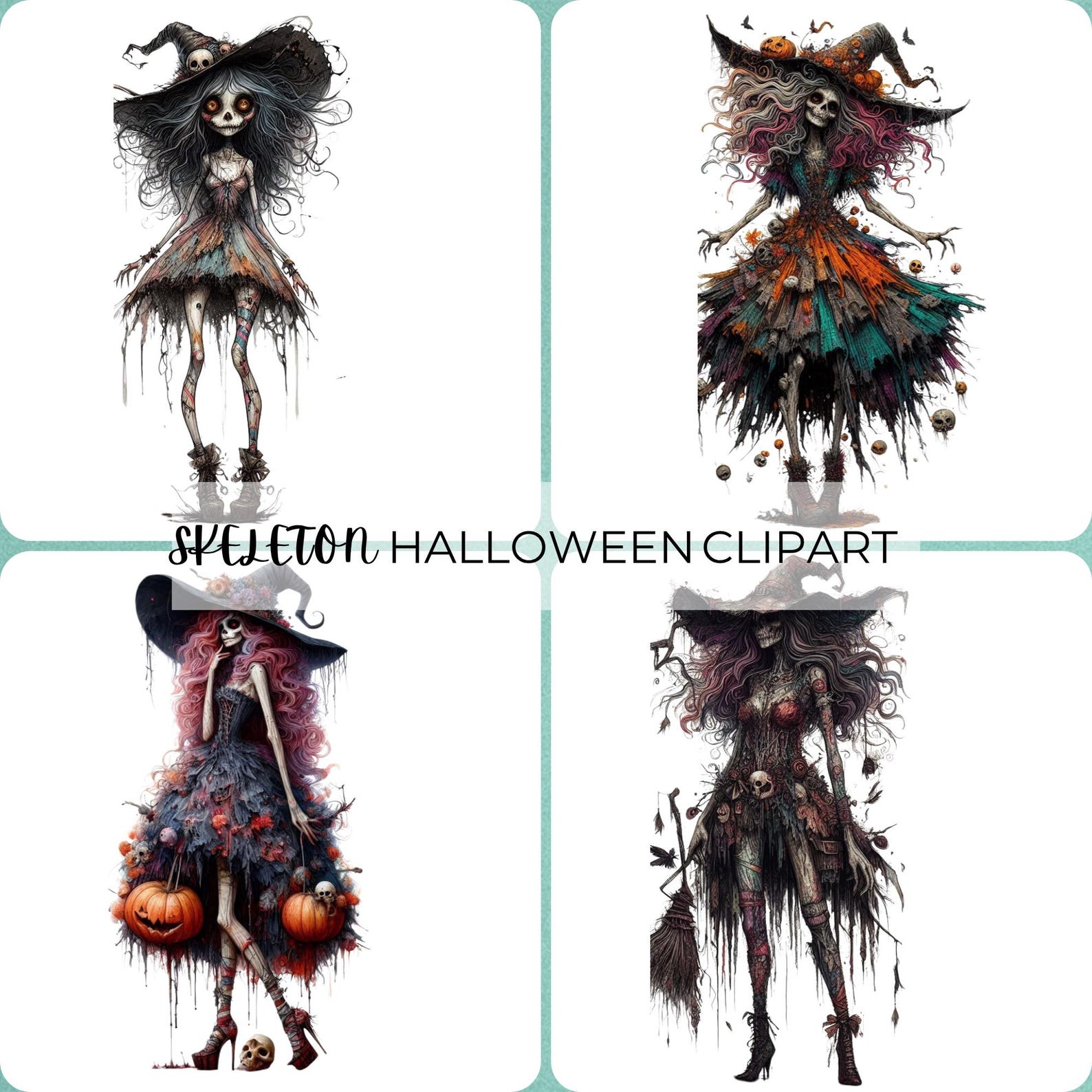 Witch Clipart Bundle: Kawaii Halloween Graphics (digital Download PNG ...