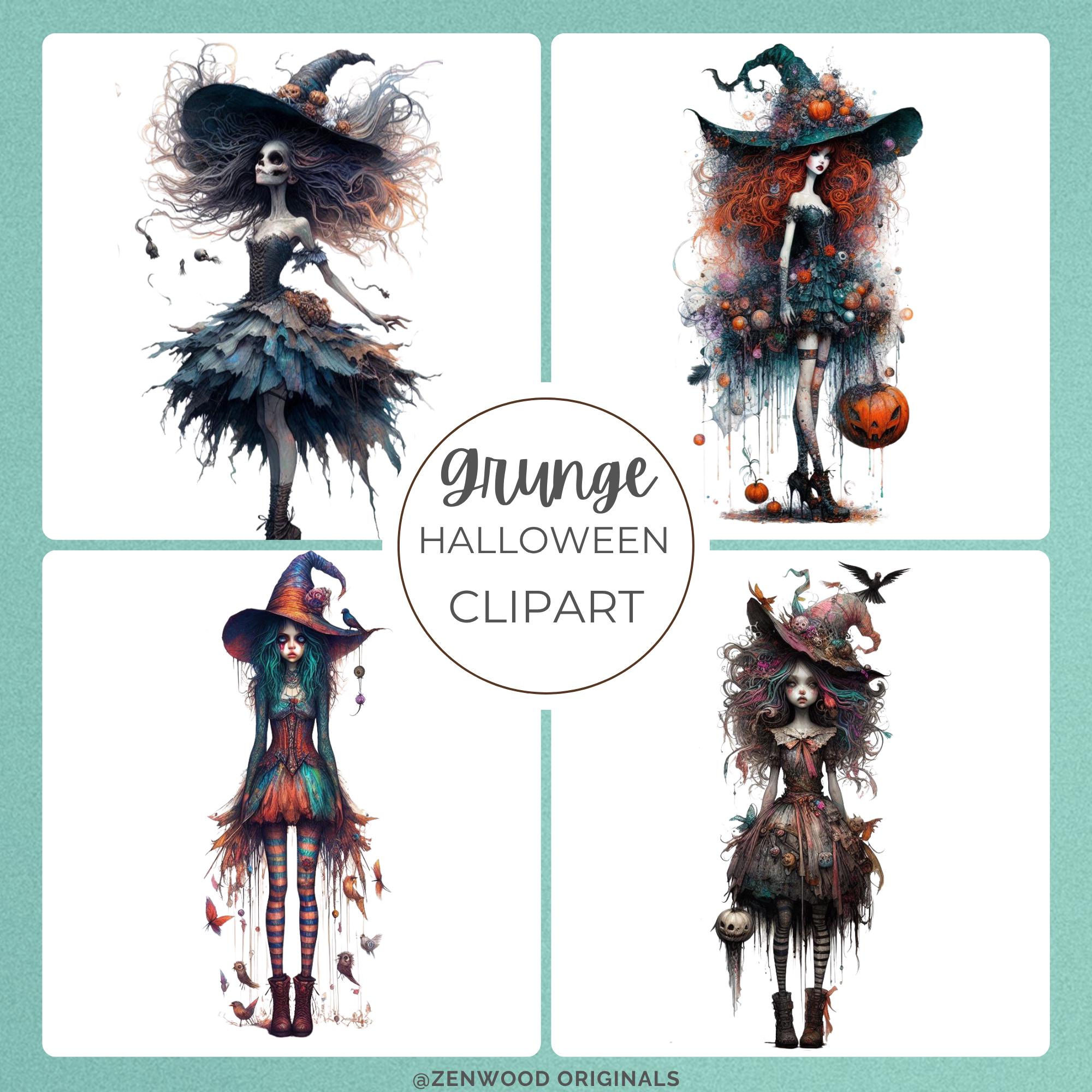 Kawaii Witch Clipart Bundle: Halloween Graphics, Stickers (digital ...