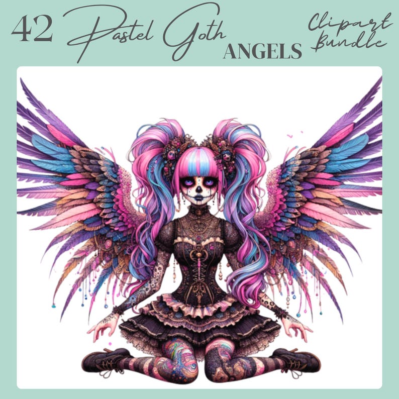 Pastel Goth Angel Clipart: Punk Kawaii Fantasy Art (PNG/JPG Digital ...