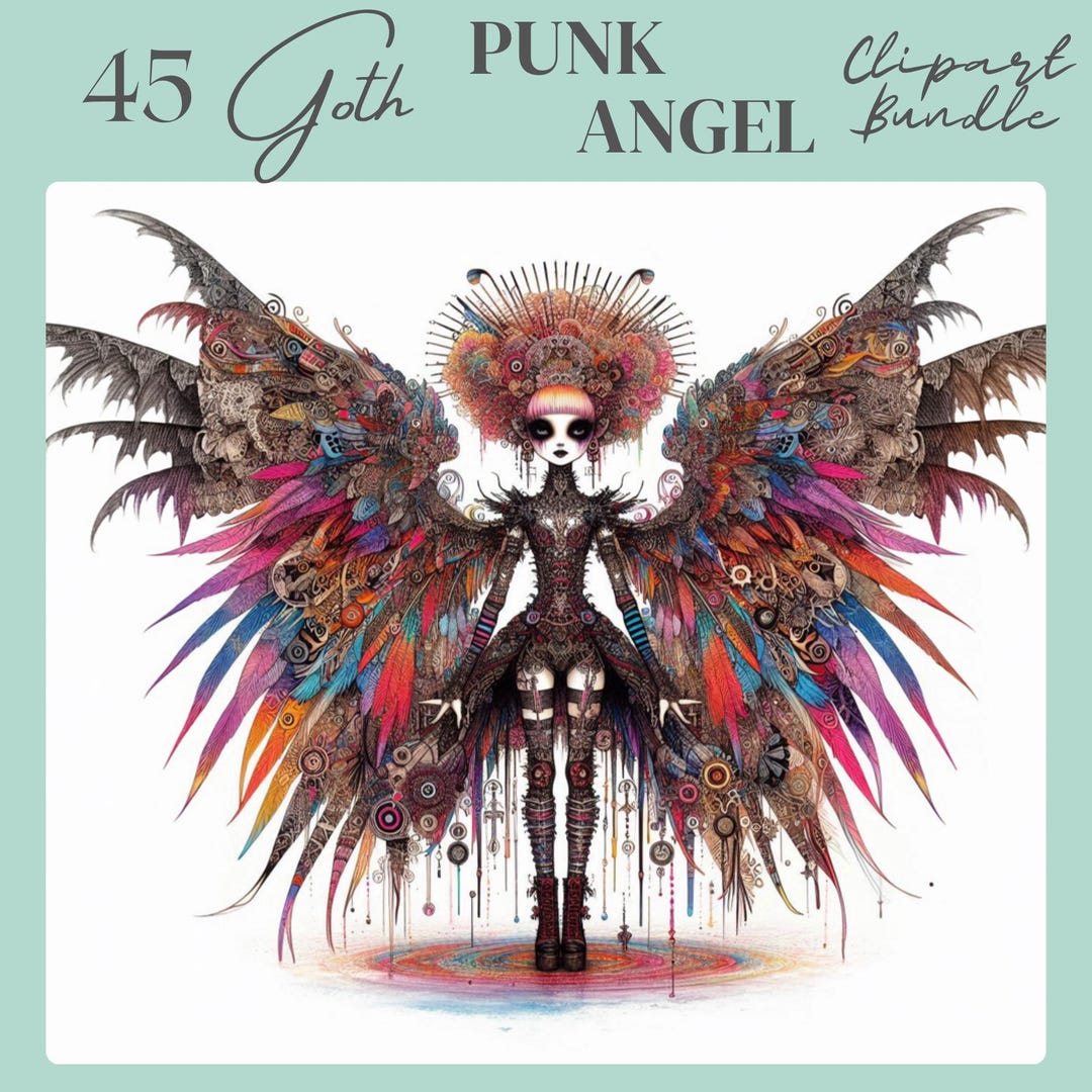Goth Punk Angel Clipart Bundle: Dark Fairy Steampunk Wings (PNG/JPG ...
