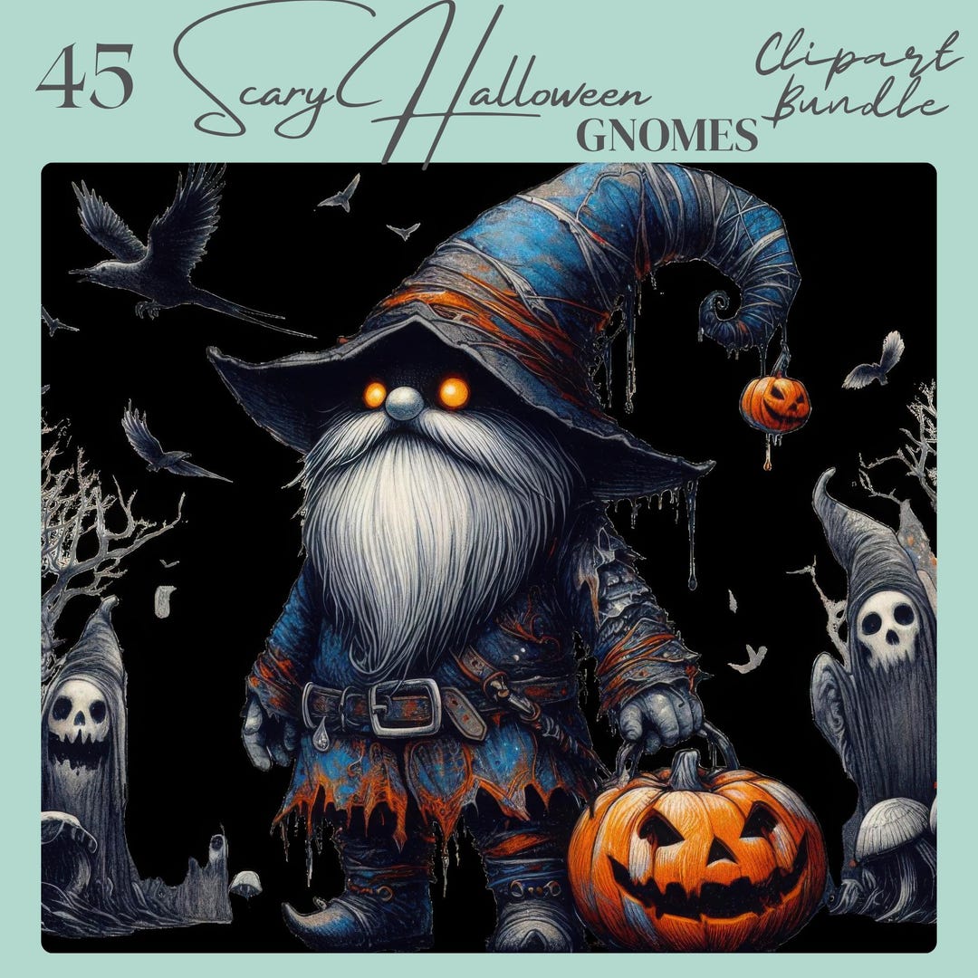 Spooky Halloween Gnomes Clipart Bundle: Gothic Digital Art (PNG/JPG ...