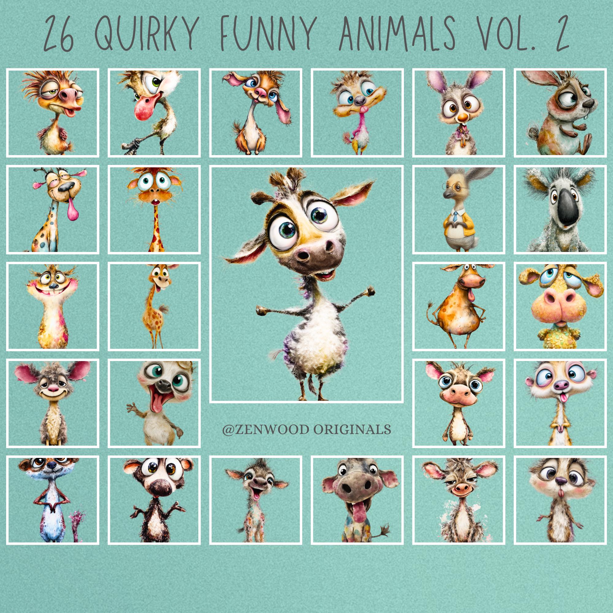 Funny Animal Clipart Bundle: Whimsical Cartoon Pngs (digital Download ...