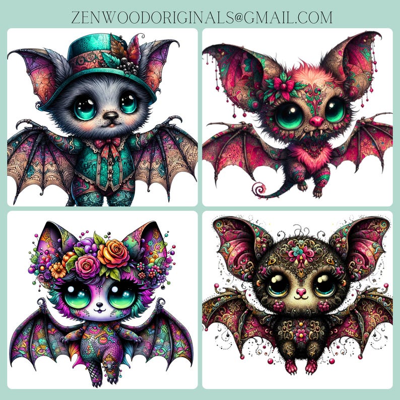 Whimsical Bat Clipart Bundle: Gothic Halloween PNG Graphics (digital ...