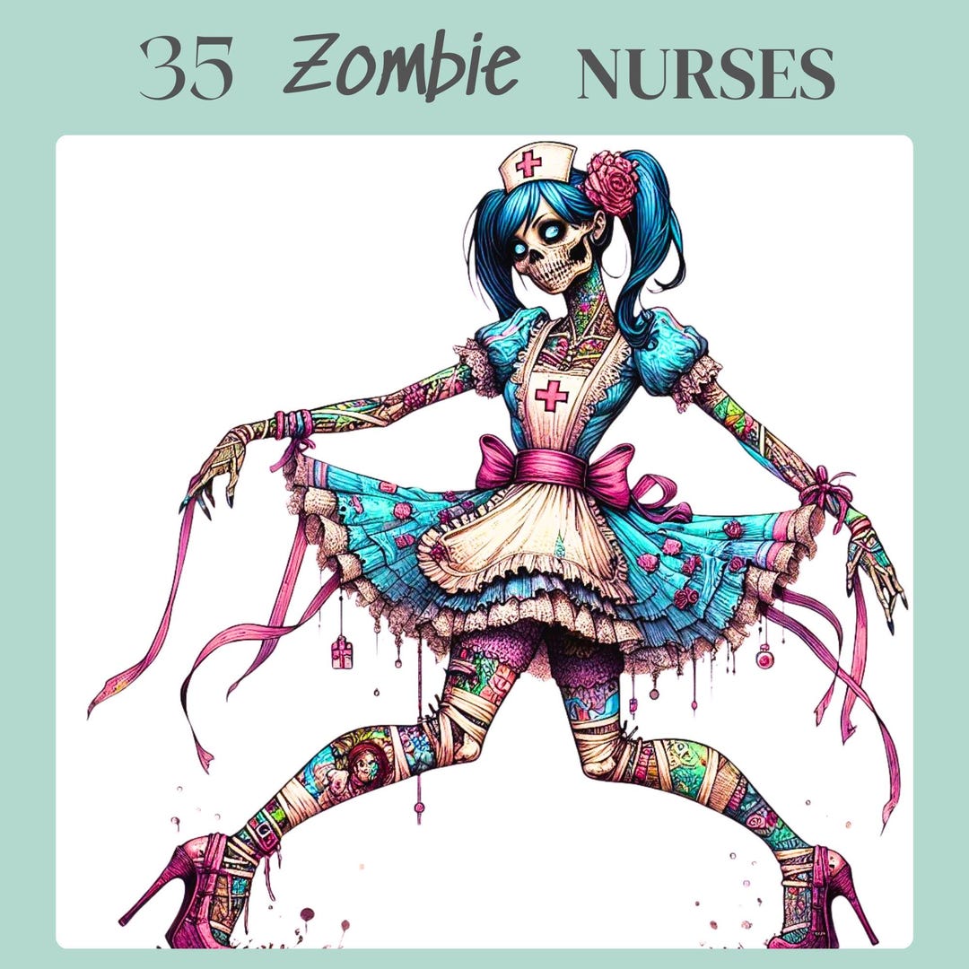 Zombie Nurse Clipart, Gothic Halloween Horror Illustrations (digital ...