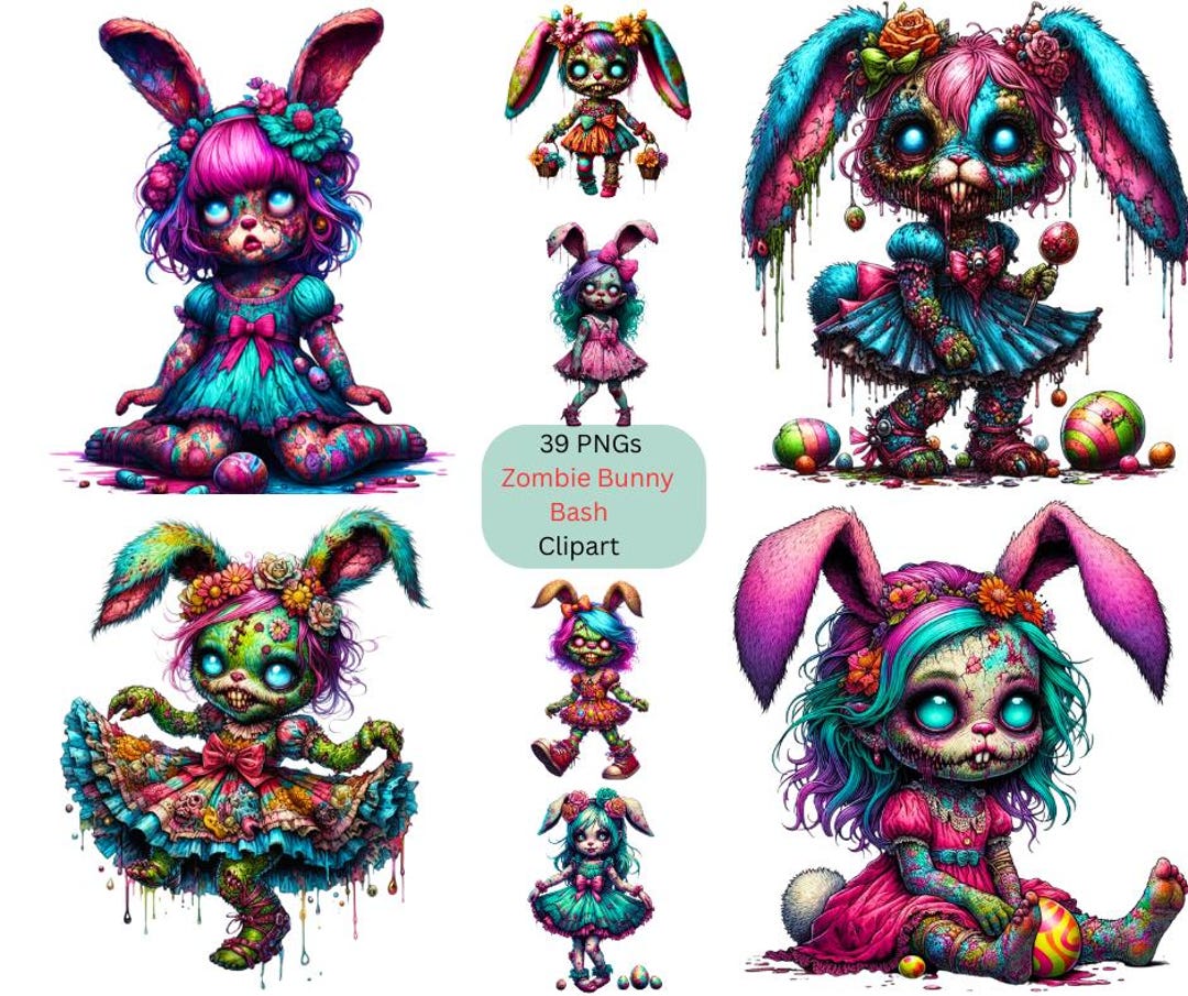 Zombie Easter Bunny Clipart, Creepy PNG Graphics (digital Download, 39 ...