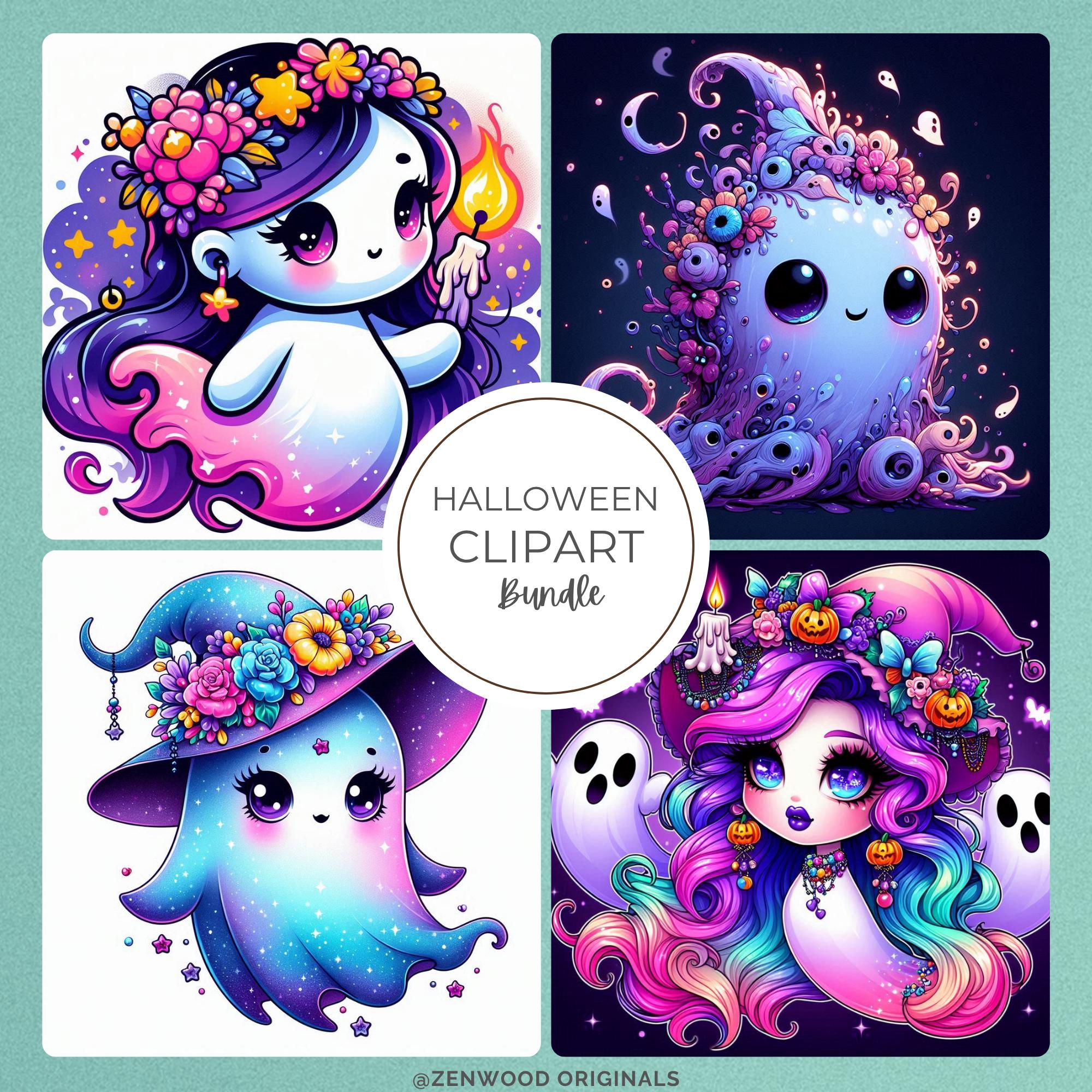59 Ghost Clipart, Cute Colorful Ghosts PNG\JPG, Kawaii Halloween ...